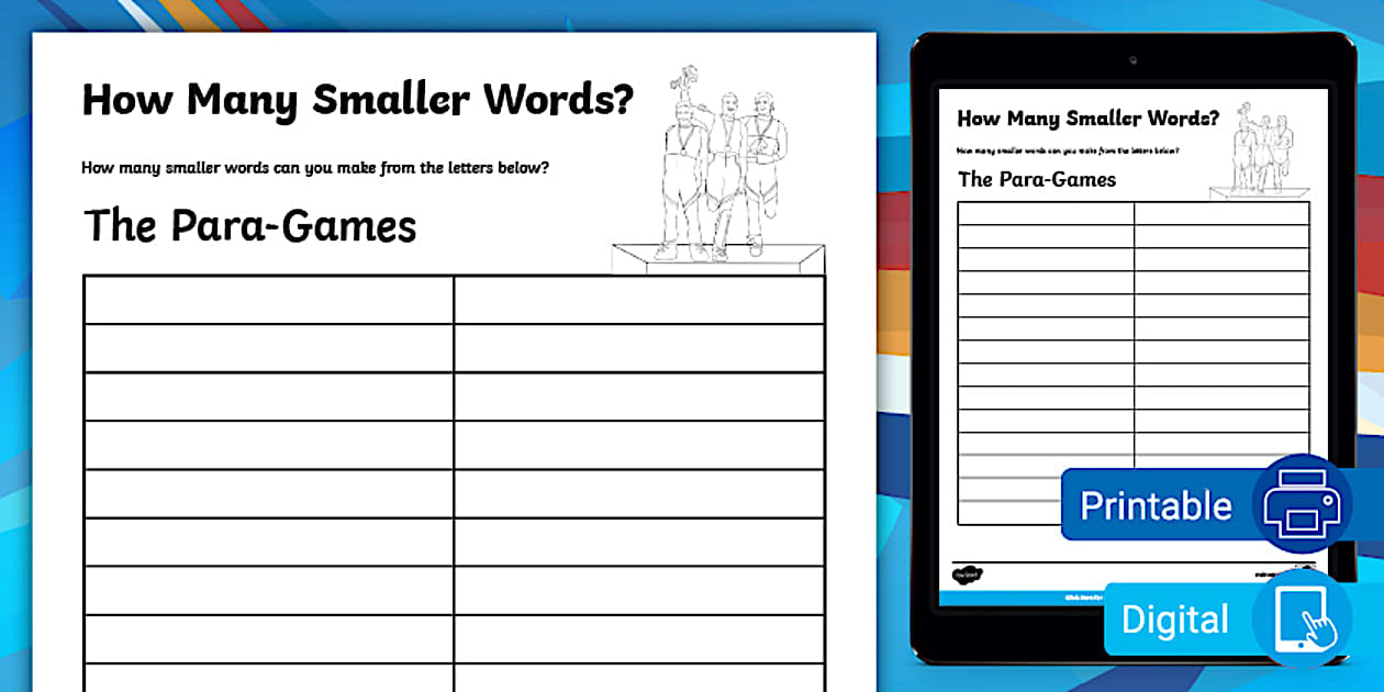 Para-Games How Many Smaller Words? Worksheet for 3rd-5th Grade