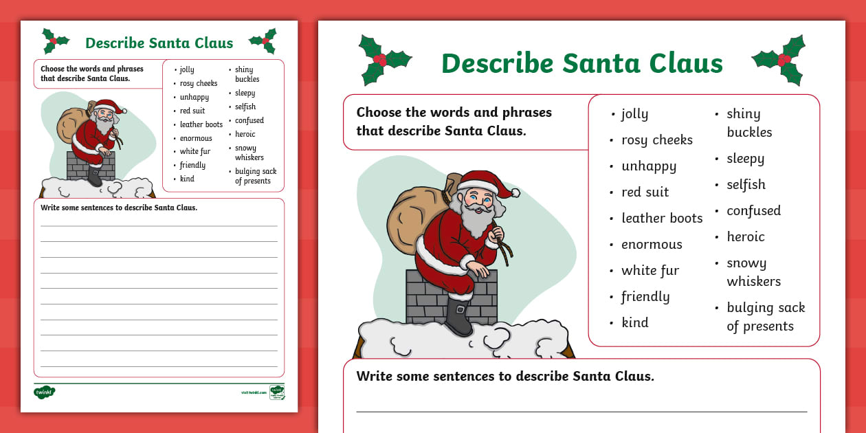 Describe Santa Writing Activity (teacher made) - Twinkl