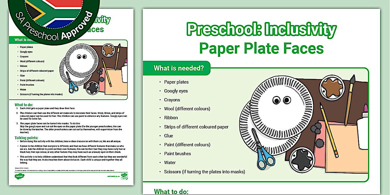 Preschool: Inclusivity- Paper Plate Faces (professor feito)