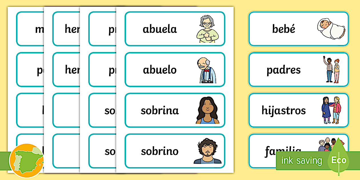 My Family Word Cards Spanish (teacher made) - Twinkl