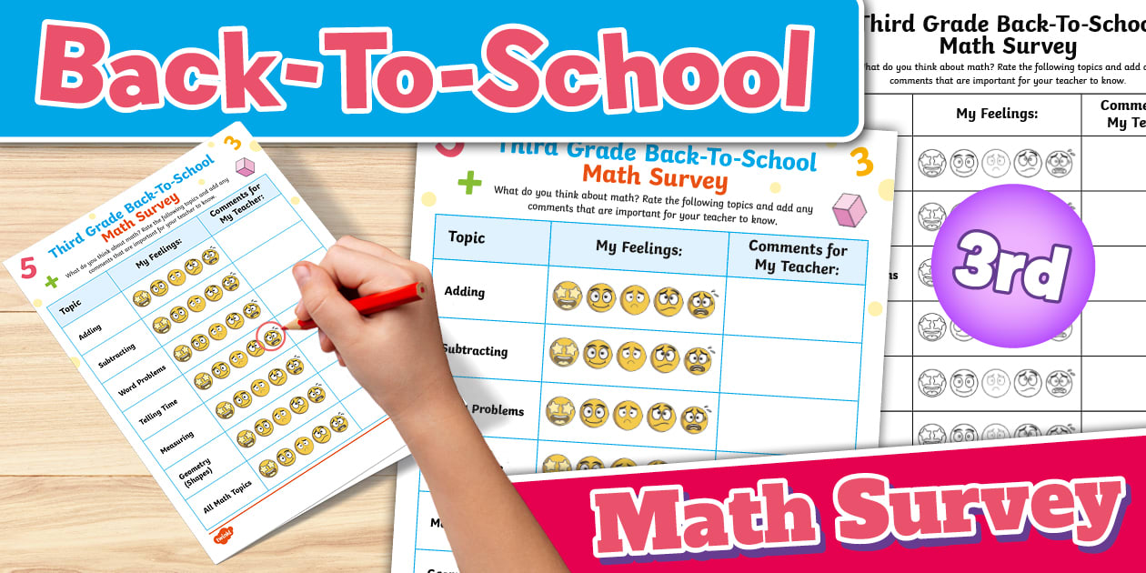Third Grade Back-To-School Math Student Survey - Twinkl
