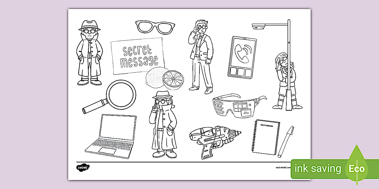 Spy Montage Colouring Page (teacher made) - Twinkl