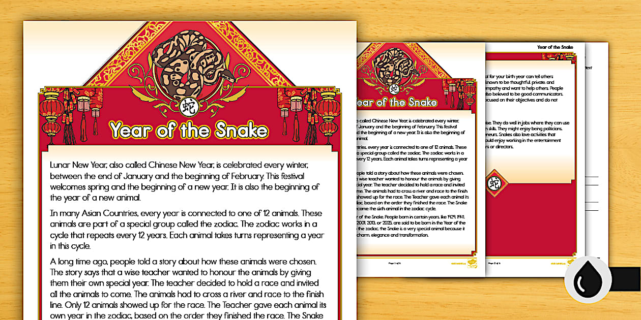 Year of the Snake Reading Comprehension Primary - Twinkl