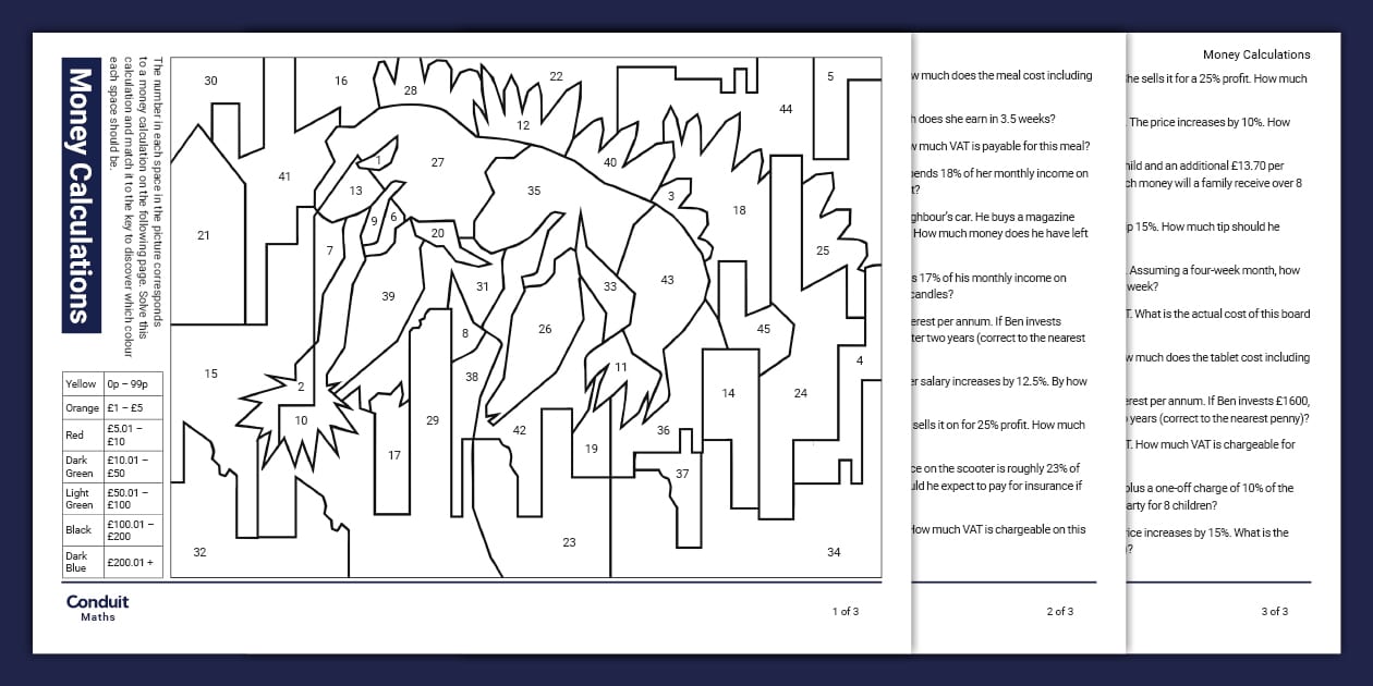 Money Calculations Colour by Number Activity Sheet - Twinkl