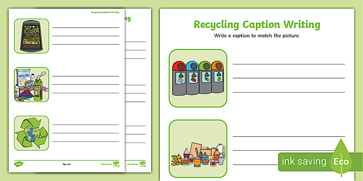 All About Recycling Caption Writing Activity (teacher made)
