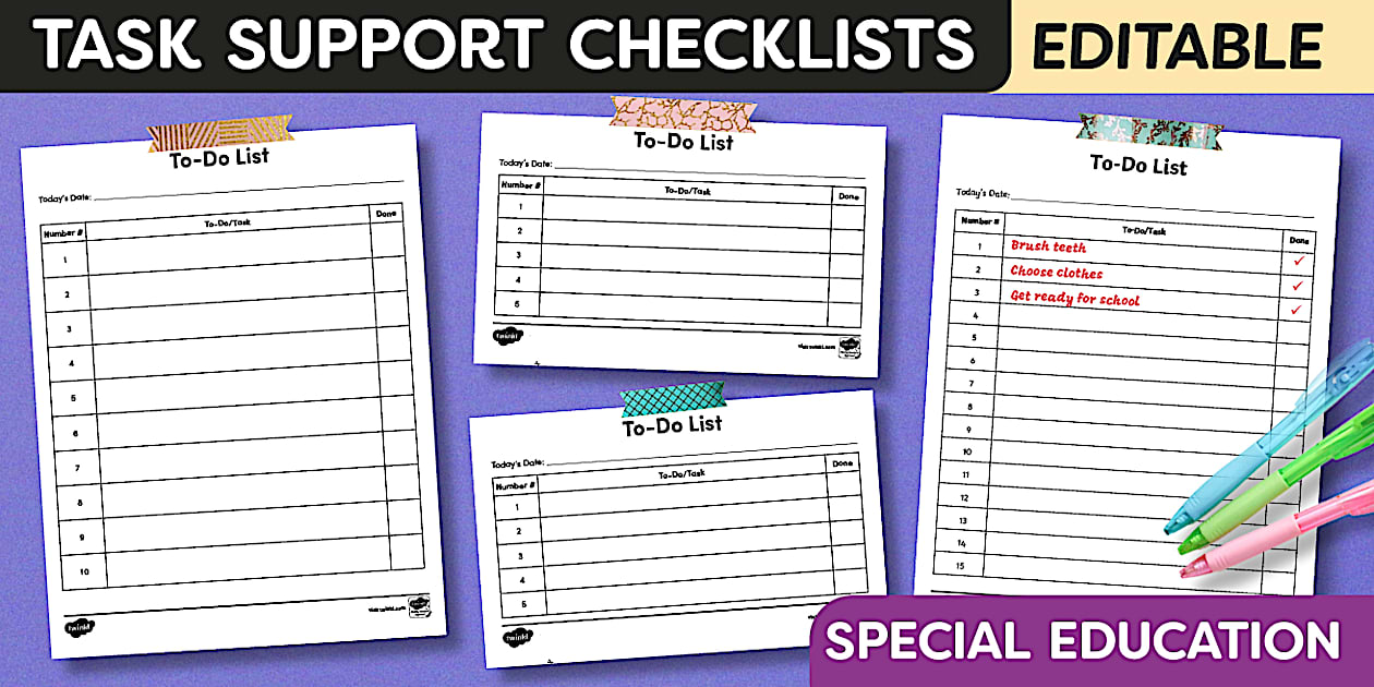 Editable Executive Functioning Task Support Checklists