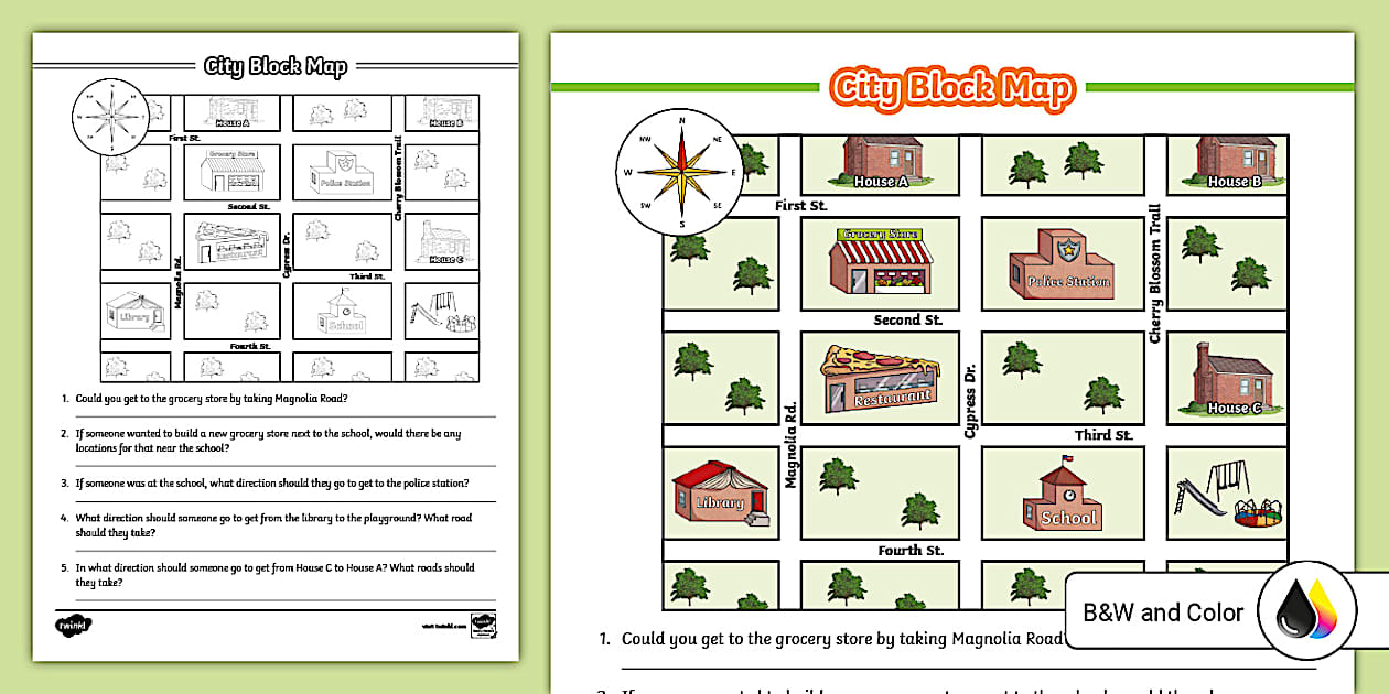City Block Map Reading Activity (Teacher-Made) - Twinkl