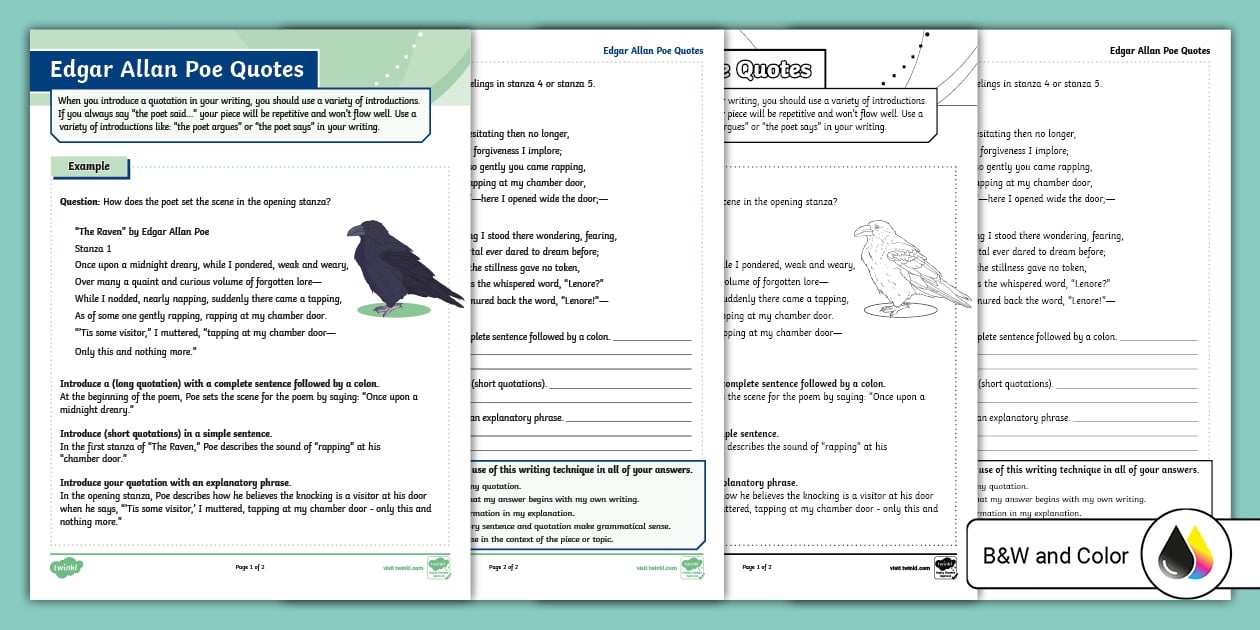 Using Edgar Allan Poe Quotes Activity for 6th-8th Grade