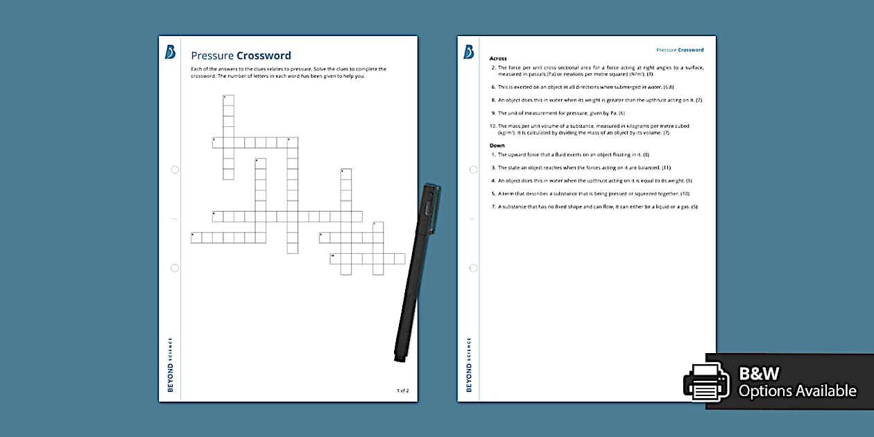 Pressure Crossword | KS3 Science | Beyond - Twinkl