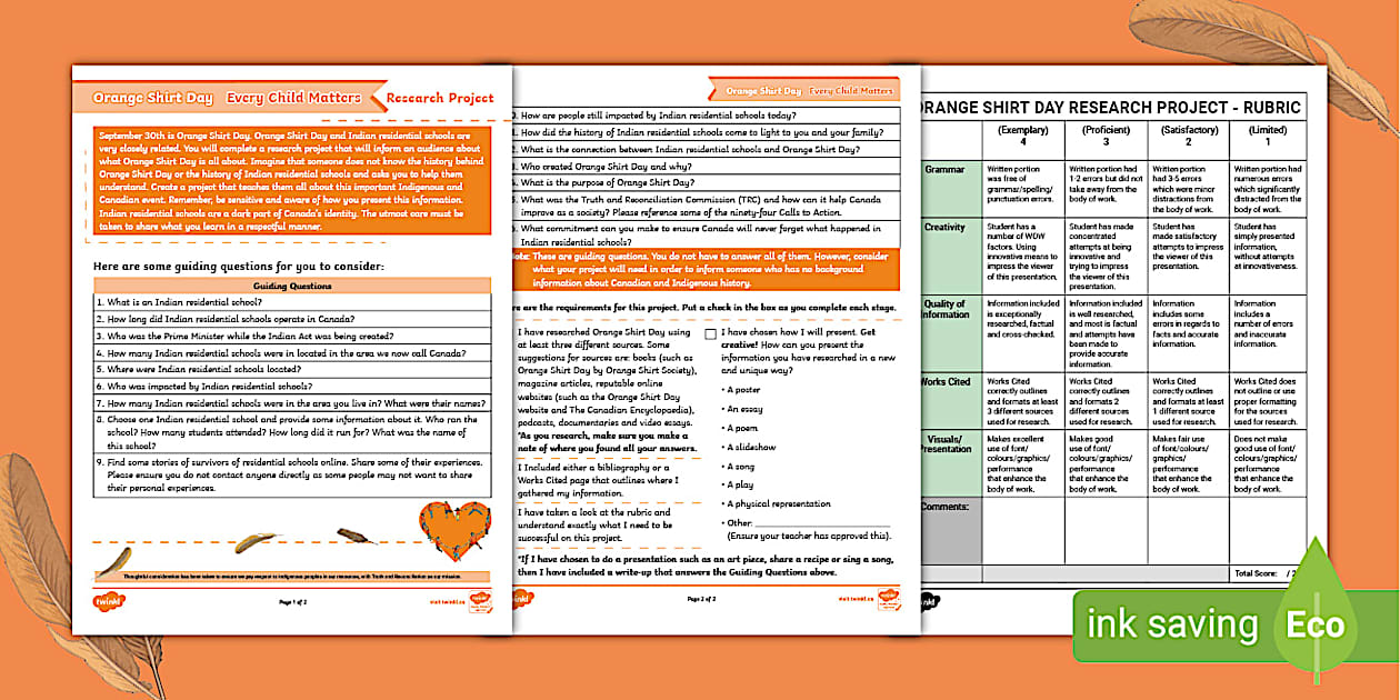 FREE Research Project: Orange Shirt Day - Grades 4-6