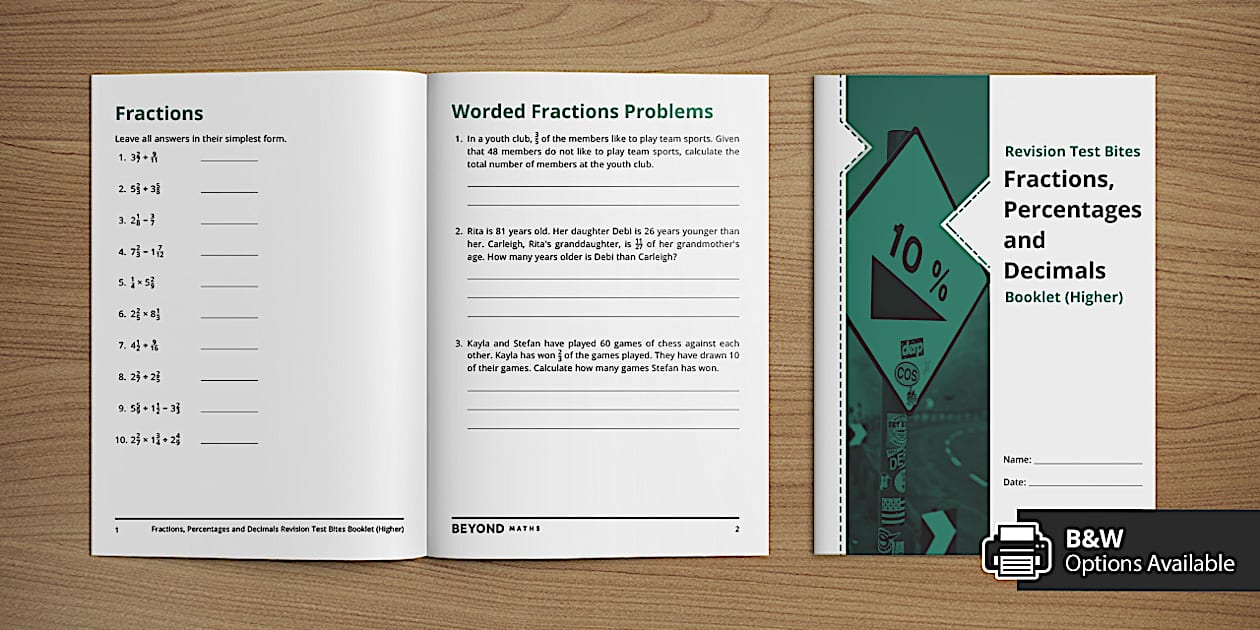 👉 Fractions, Percentages and Decimals Revision Booklet Higher