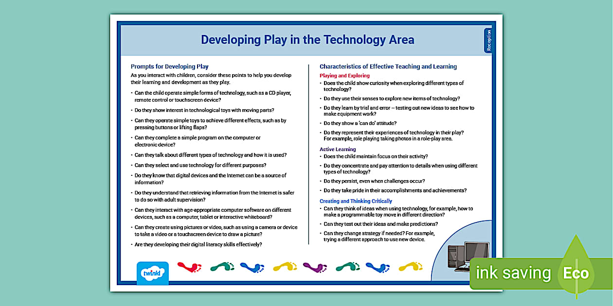 EYFS Technology Area Reception Next Steps Poster - Twinkl