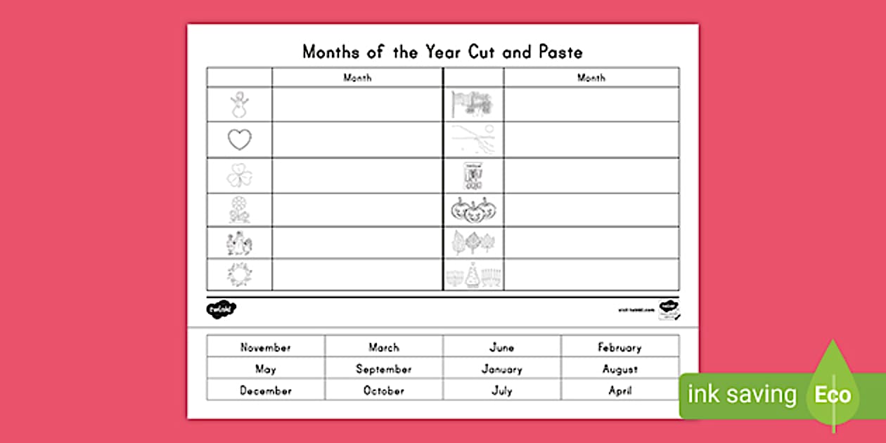 Months of the Year Word and Picture Matching Worksheet