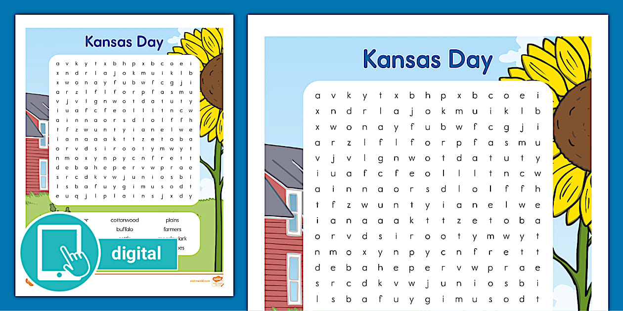 The Sunflower State Word Search | Kansas Day | Twinkl