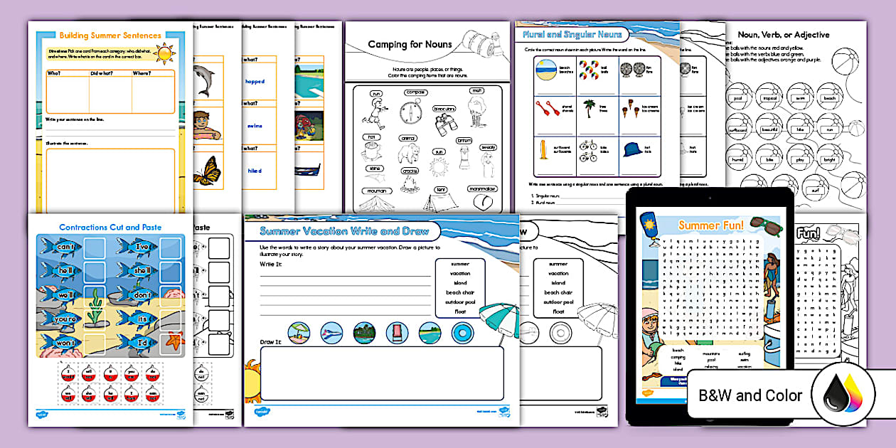 Summer Literacy Worksheets Pack for 1st Grade | Twinkl USA