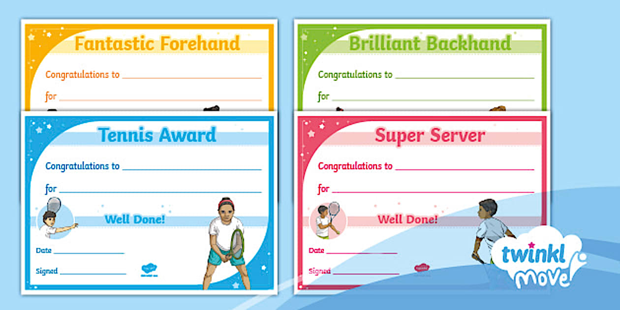 Tennis Certificates - Printable - KS2 - Twinkl Move PE