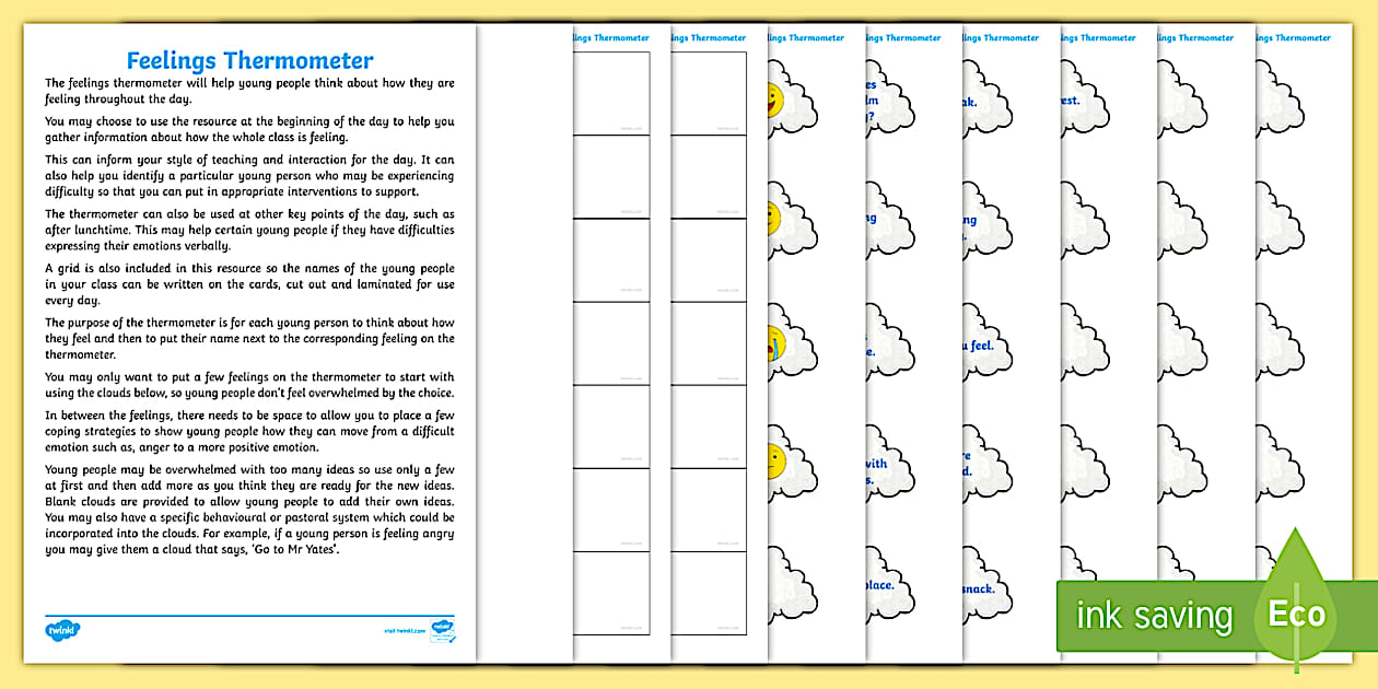 Feelings Thermometer Worksheet (teacher made) - Twinkl