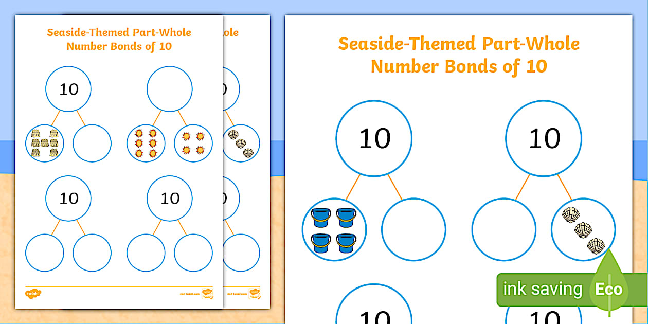 👉 Seaside-Themed Part-Whole Number Bonds to 10 Activity