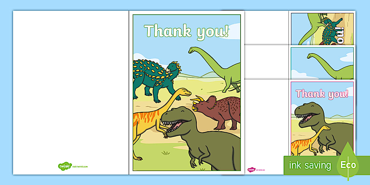 Editable Dinosaur Themed Birthday Party Thank You Cards