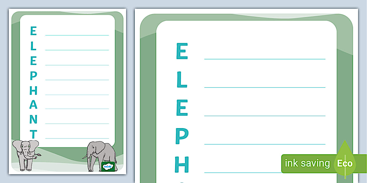 Elephant Acrostic Poem Template (teacher made) - Twinkl