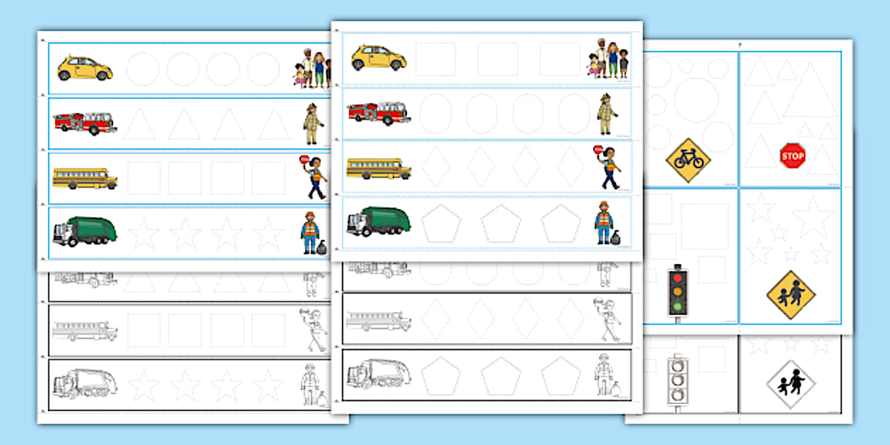 Transportation Fine Motor Tracing Cards: Shapes - Twinkl