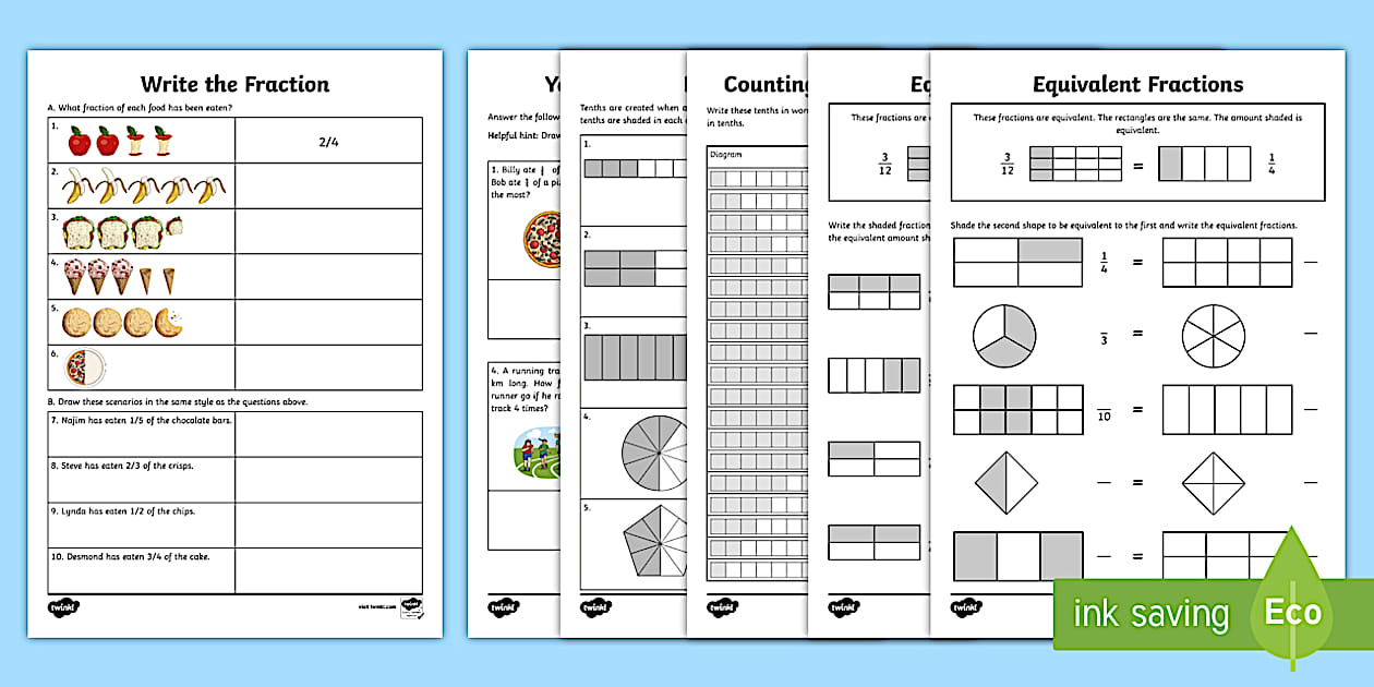 Fractions Home Learning - Activity Booklet - Year 3 - Twinkl