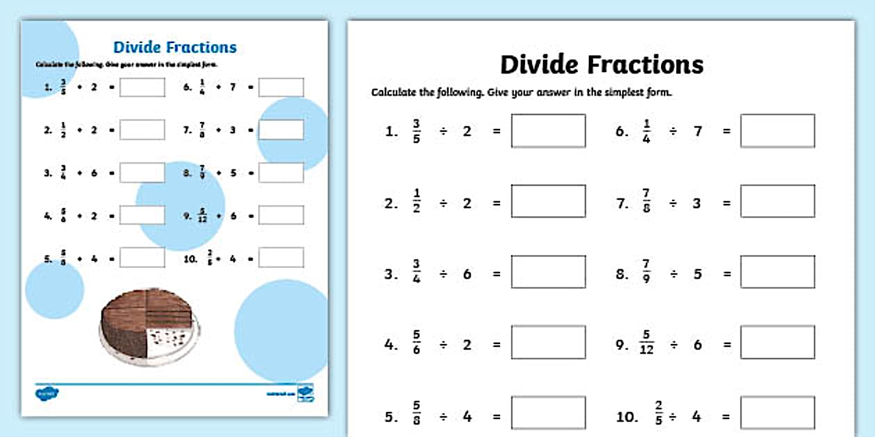 Dividing Fractions Worksheet | Twinkl USA Resources - Twinkl