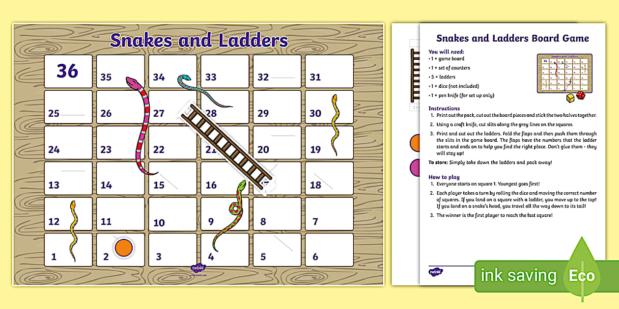 Black and White 3D Snakes And Ladders Board Game - Twinkl