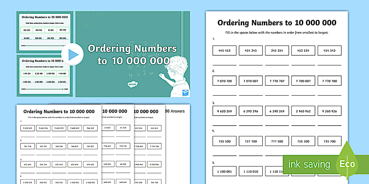 Ordering Numbers to 10,000,000 Lesson 4 Teaching Pack
