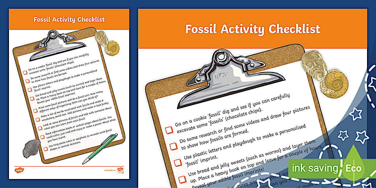Fossil Activity Checklist (teacher made) - Twinkl