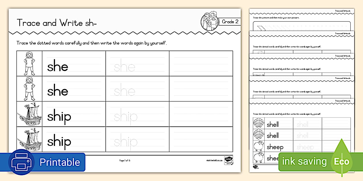 Grade 2 Phonics Trace and Write sh- (teacher made) - Twinkl