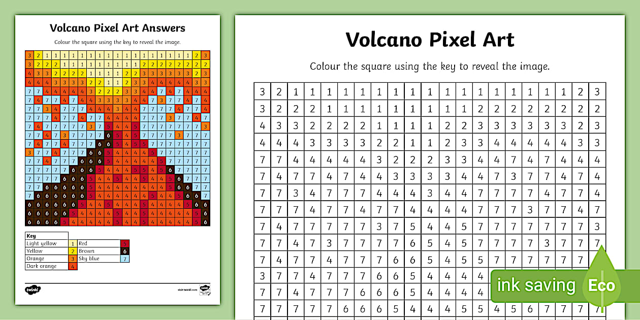 Volcano Pixel Art Template (teacher made) - Twinkl