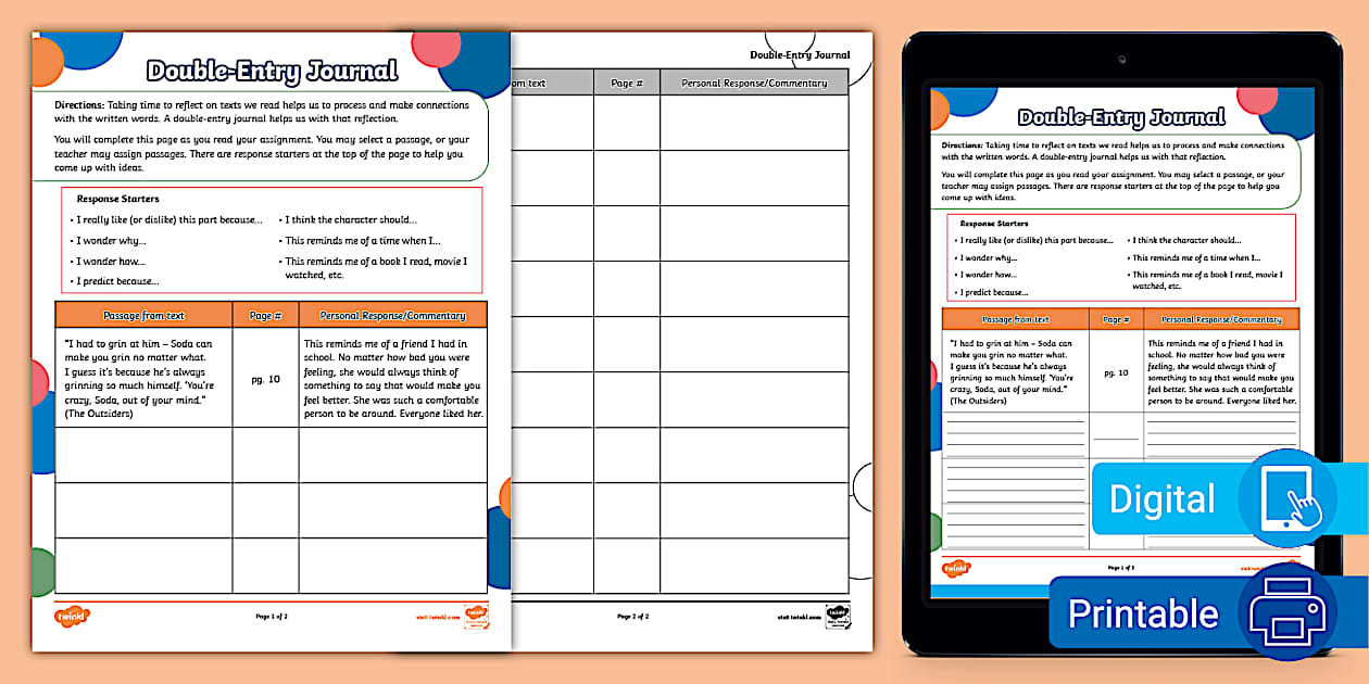Eighth Grade Double-Entry Journal (teacher made) - Twinkl