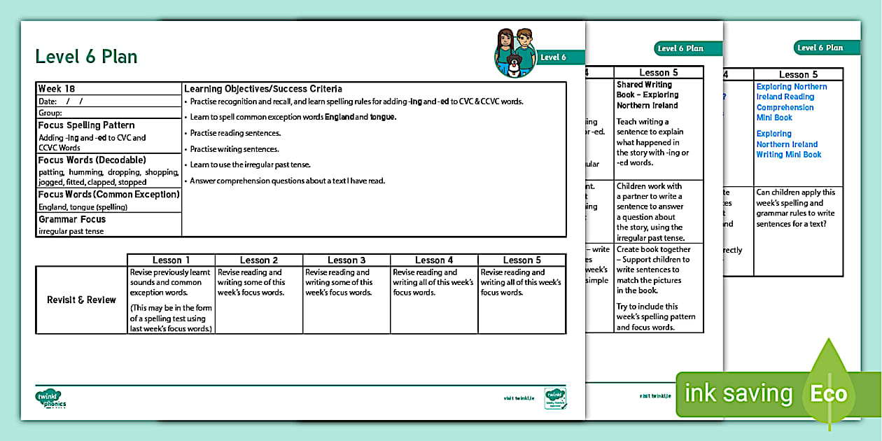 Adding -ing and -ed to CVC and CCVC Words Plan - Level / Phase 6 Week 18