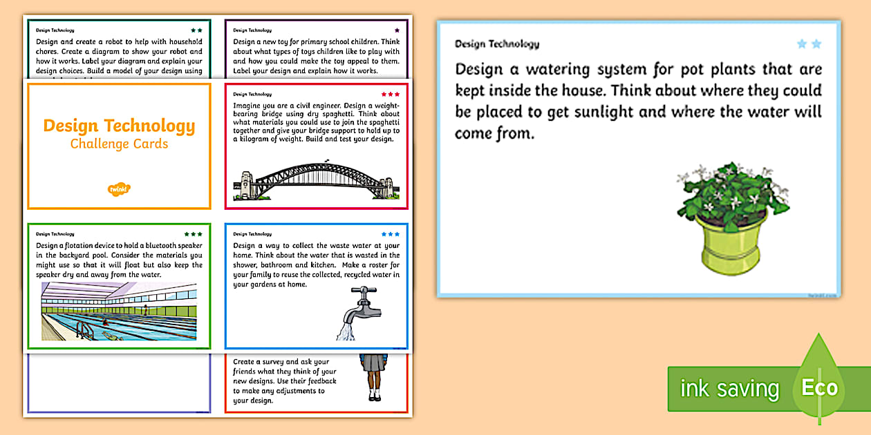 Year 3 and 4 Design Technology Challenge Cards - Twinkl