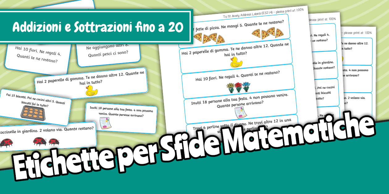 Addizioni e sottrazioni fino a 20: etichette
