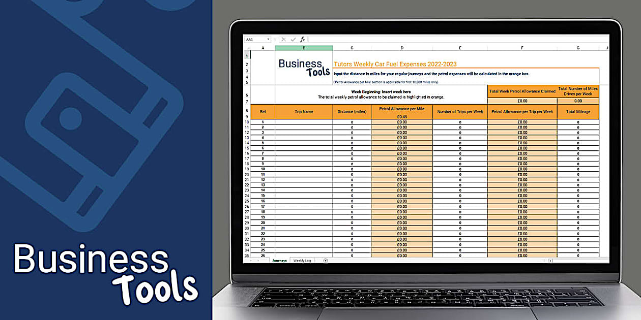 Tutor Weekly Car Fuel Expenses Spreadsheet (Teacher-Made)