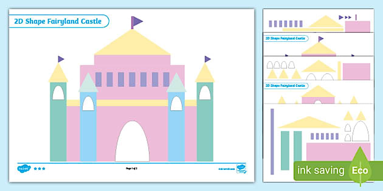 Black and White 2D Shape Fairyland Castle Activity Sheet