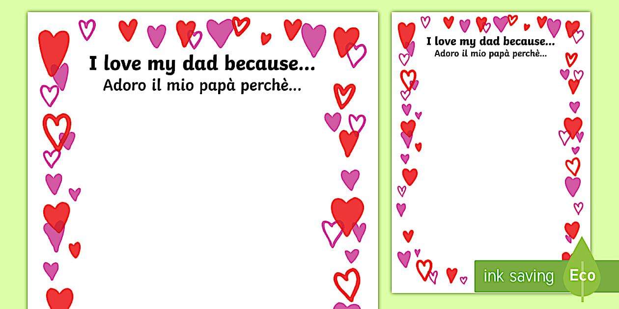 Father's Day I Love My Dad Because... Full Page Borders English/Italian