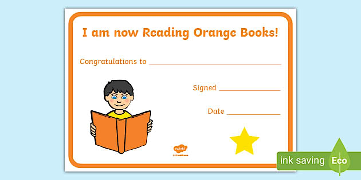 Black and White I'm Now Reading Orange Books Certificate
