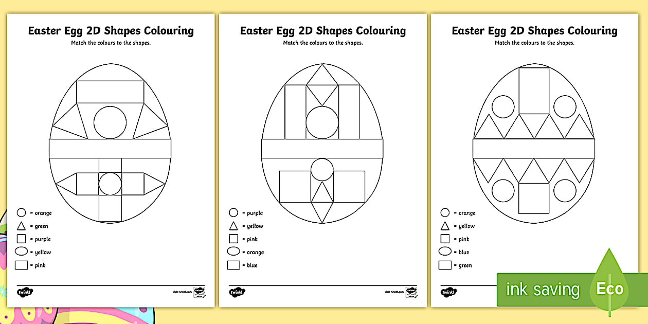 Easter Egg Colour by 2D Shapes Worksheet / Worksheets