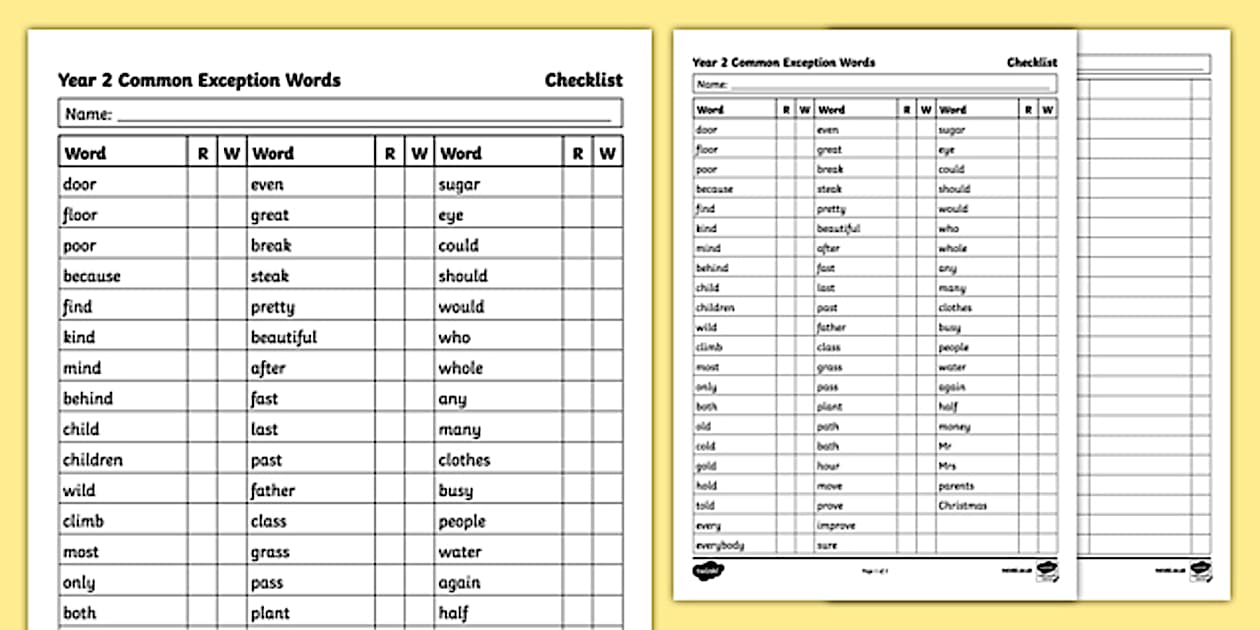 Printable Year 2 Common Exception Words | Twinkl - Twinkl