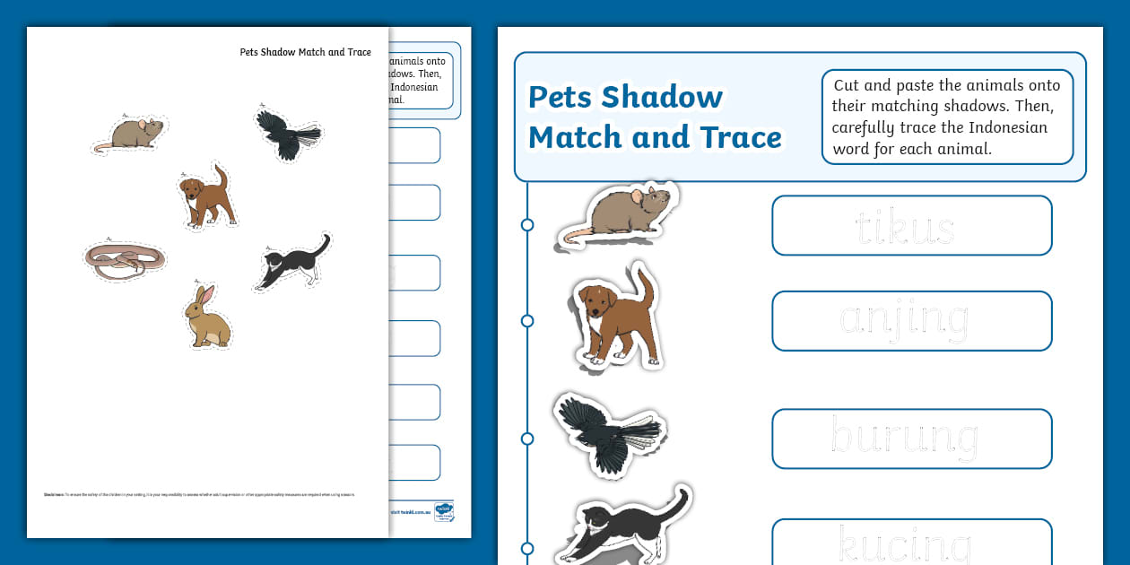 Shadow Match Pet Animals - Indonesian (Teacher-Made)