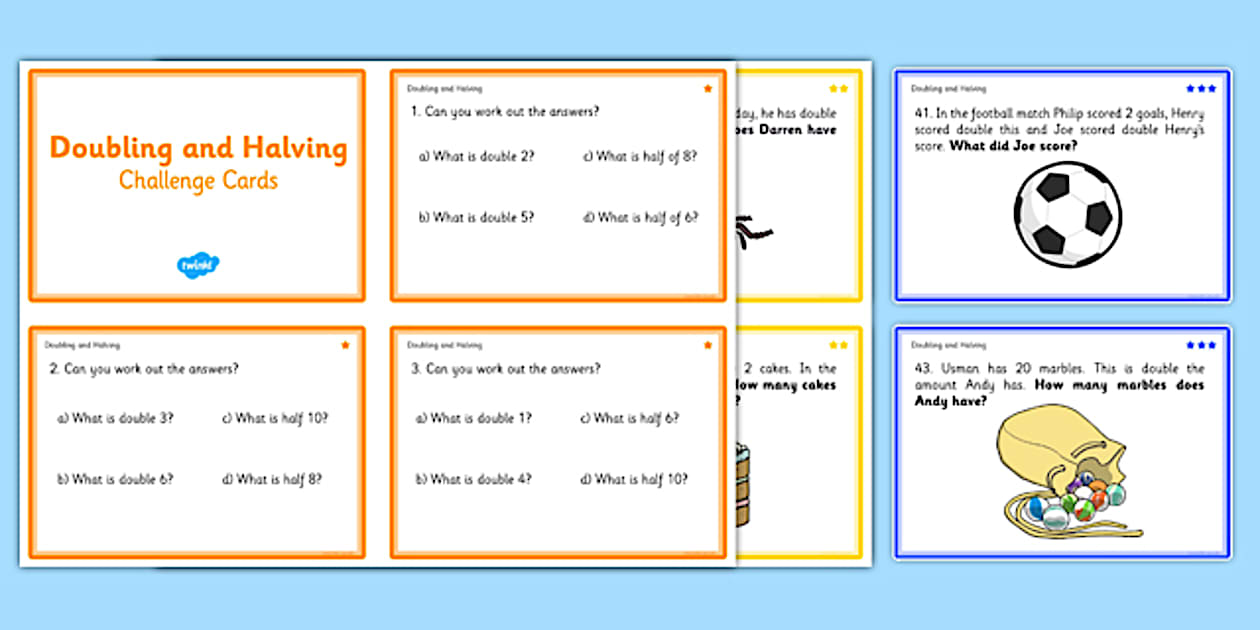 Doubling and Halving Challenge Cards | Maths - Twinkl
