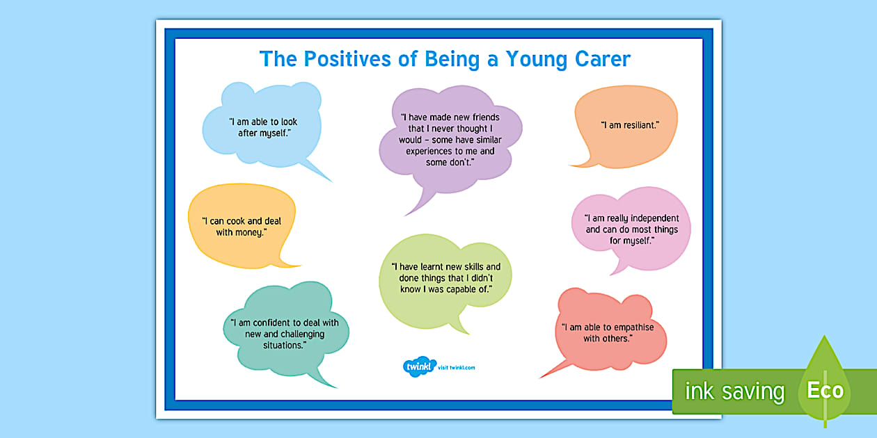Positives of Being a Young Carer A4 Display Poster - Twinkl