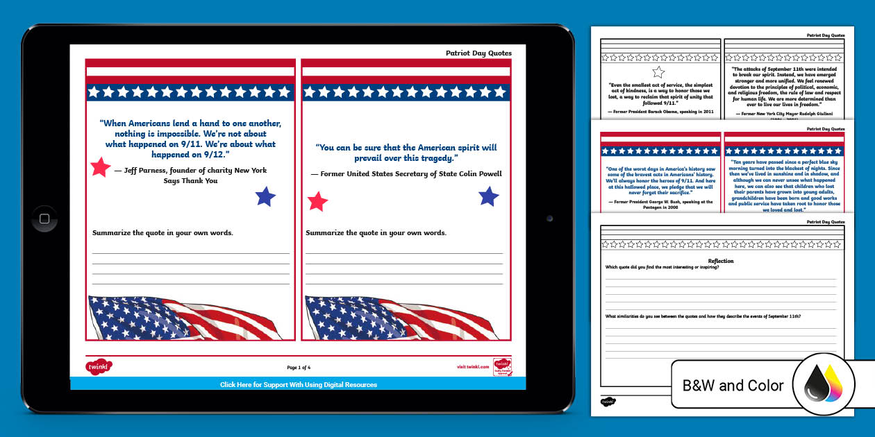 Sixth Grade Patriot Day Quotes Worksheet (Teacher-Made)