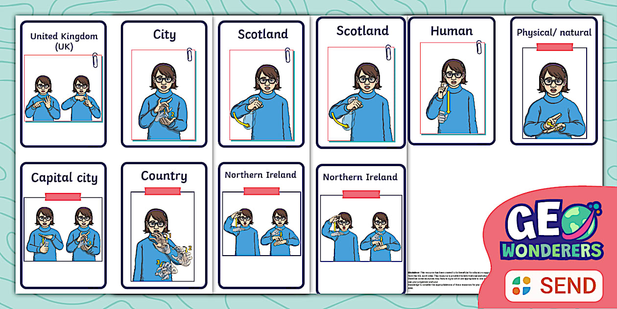 Geo Wonderers KS1 The UK BSL Key Word Cards Lesson Three