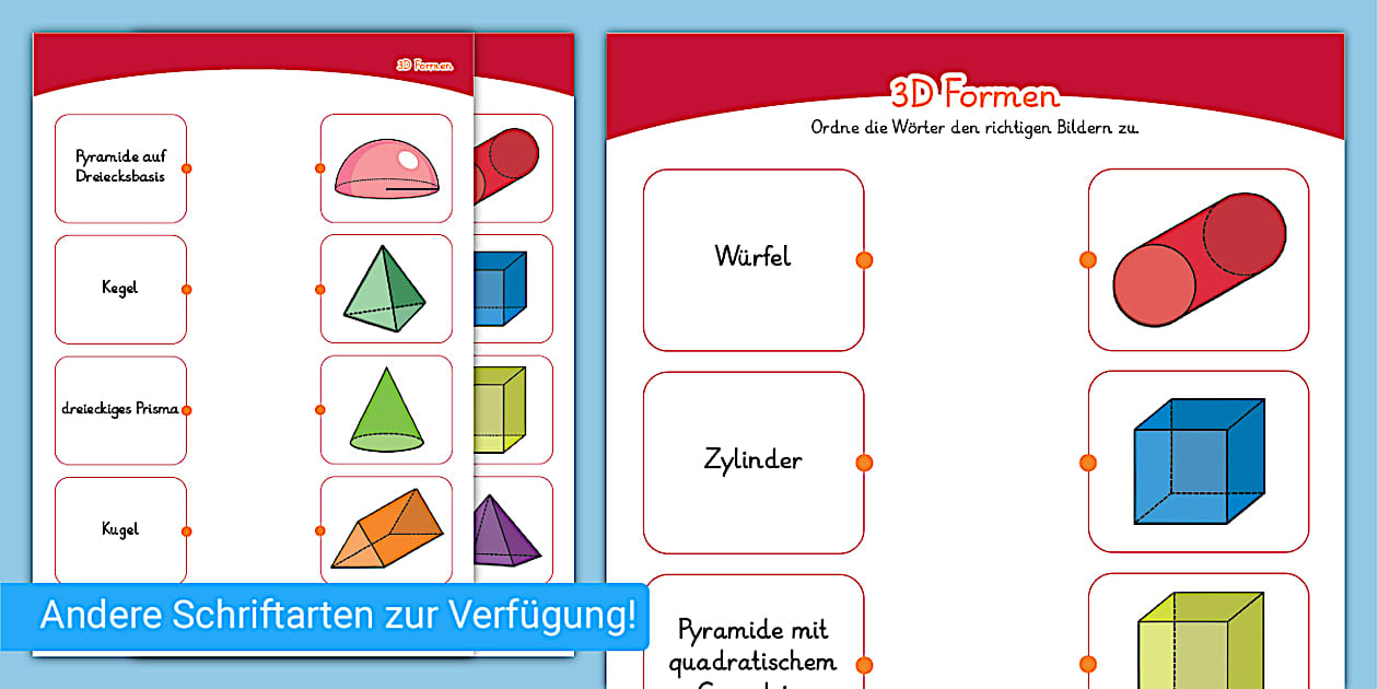 3D Formen - Passende Arbeitsblatt