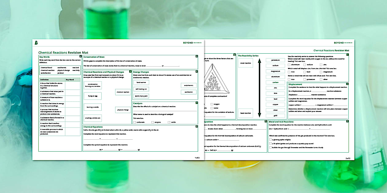 Chemical Reactions Foundation Revision Mat | KS3 Chemistry