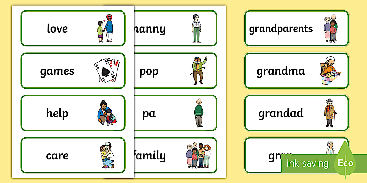 F-2 Grandparents Day Word Cards